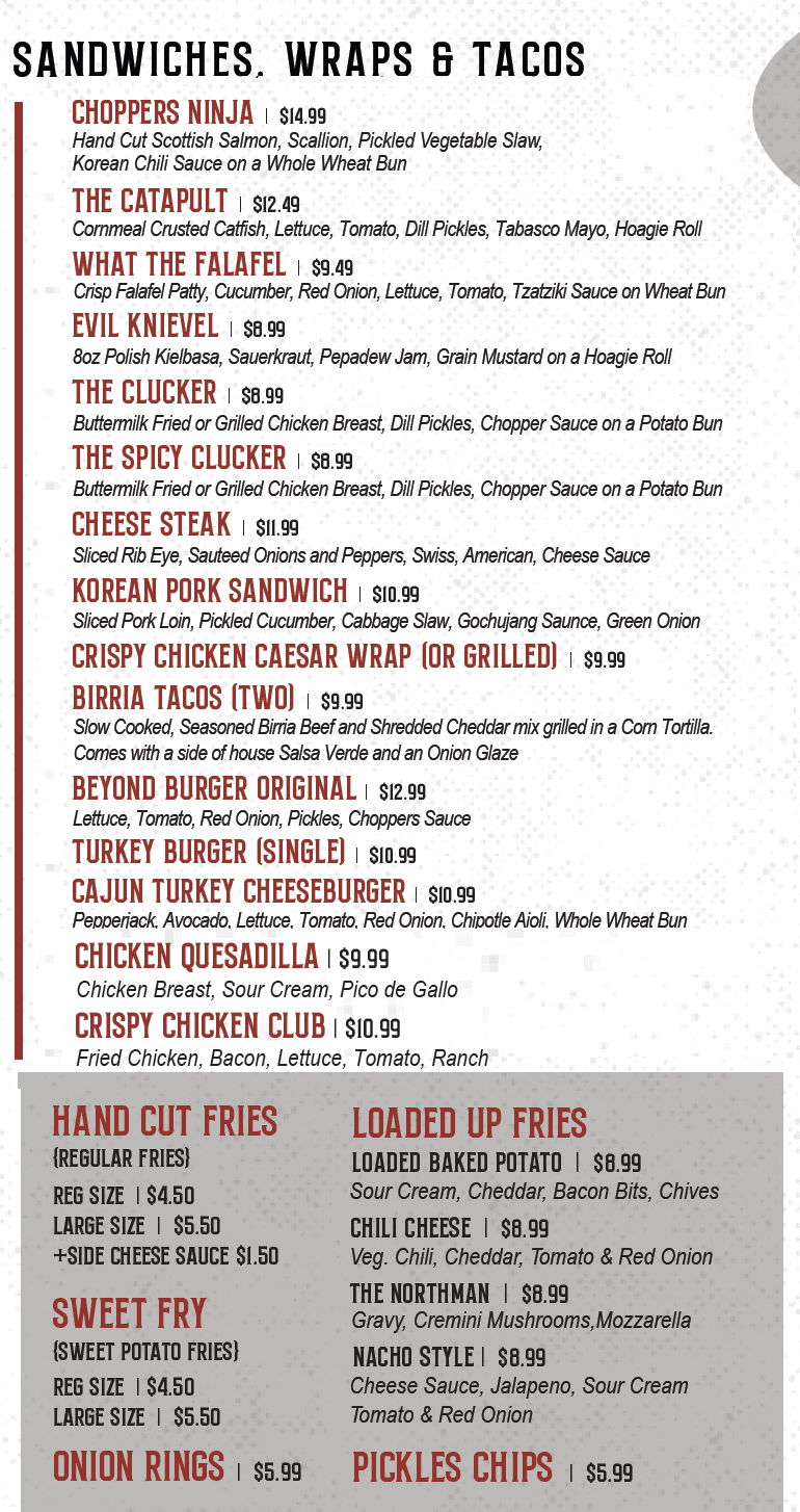 Menu | Choppers Burger Bar