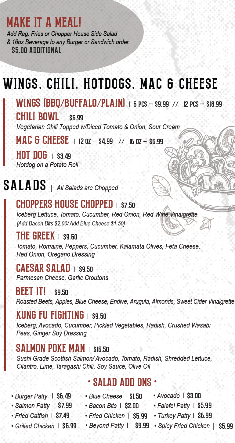 Menu | Choppers Burger Bar