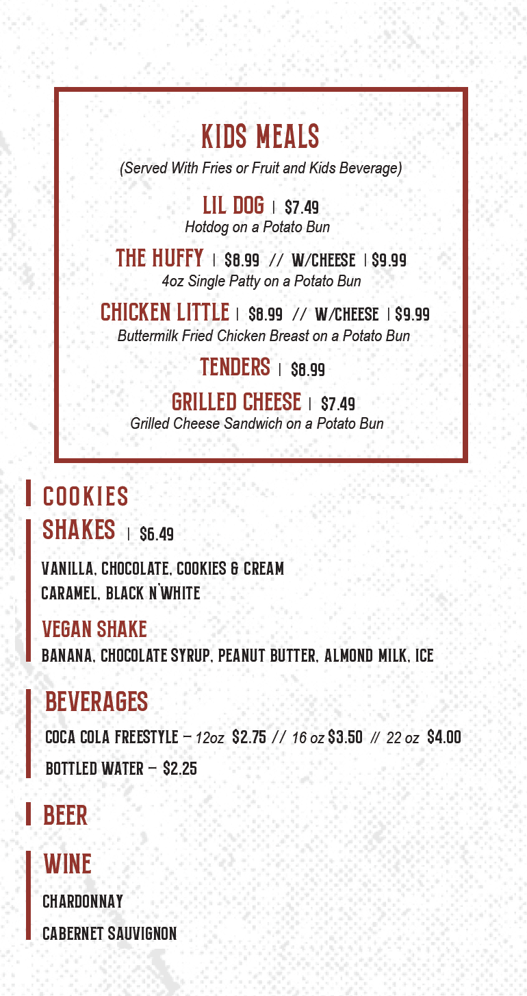 Menu | Choppers Burger Bar